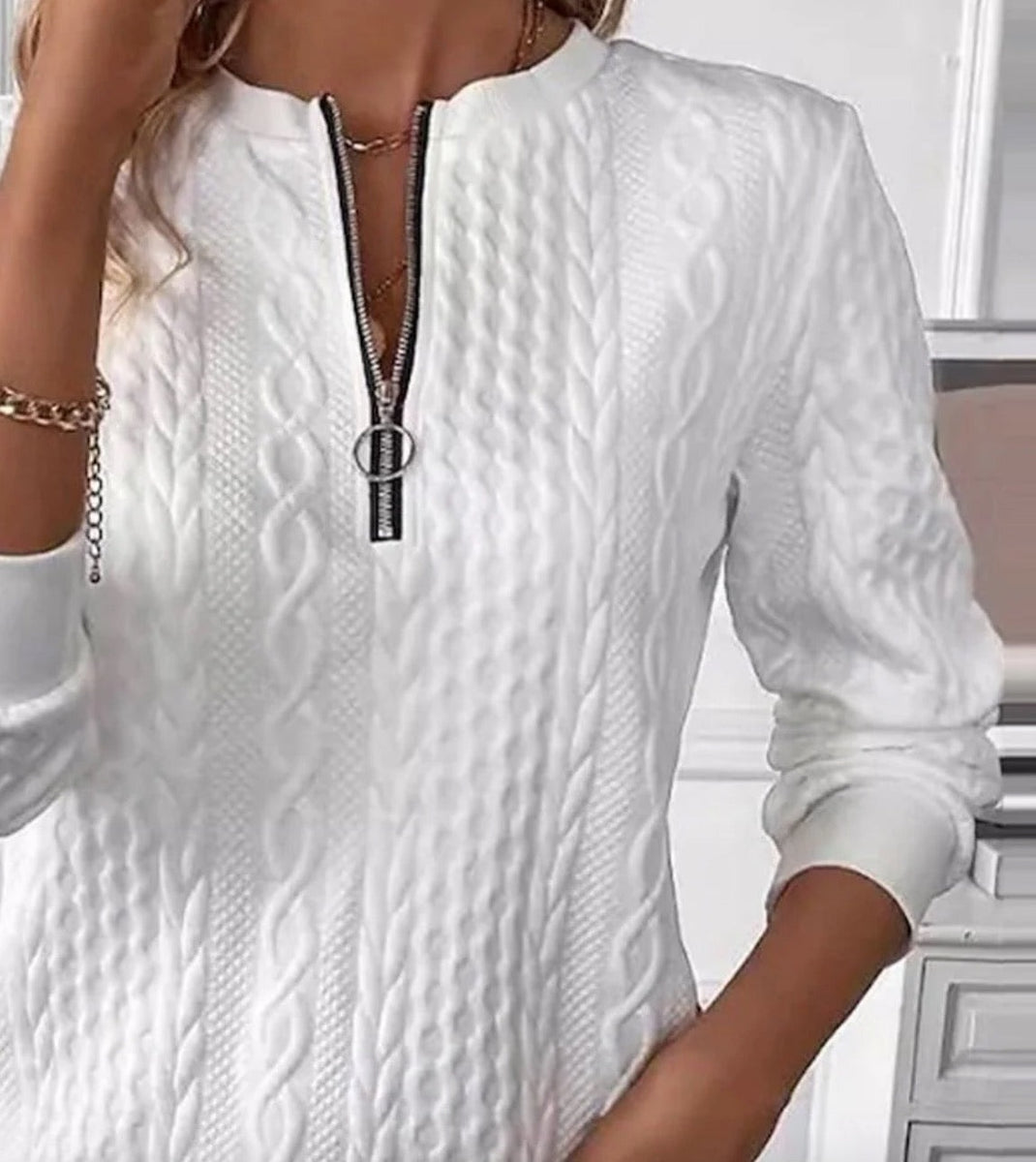 White Long Sleeve Plain Top – Retro